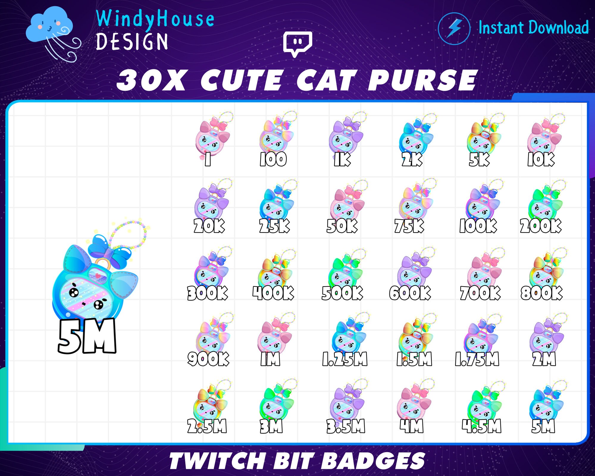 30x Cats Purse Twitch Bit Badges / Cute Cats Twitch Bit Badges Set ...