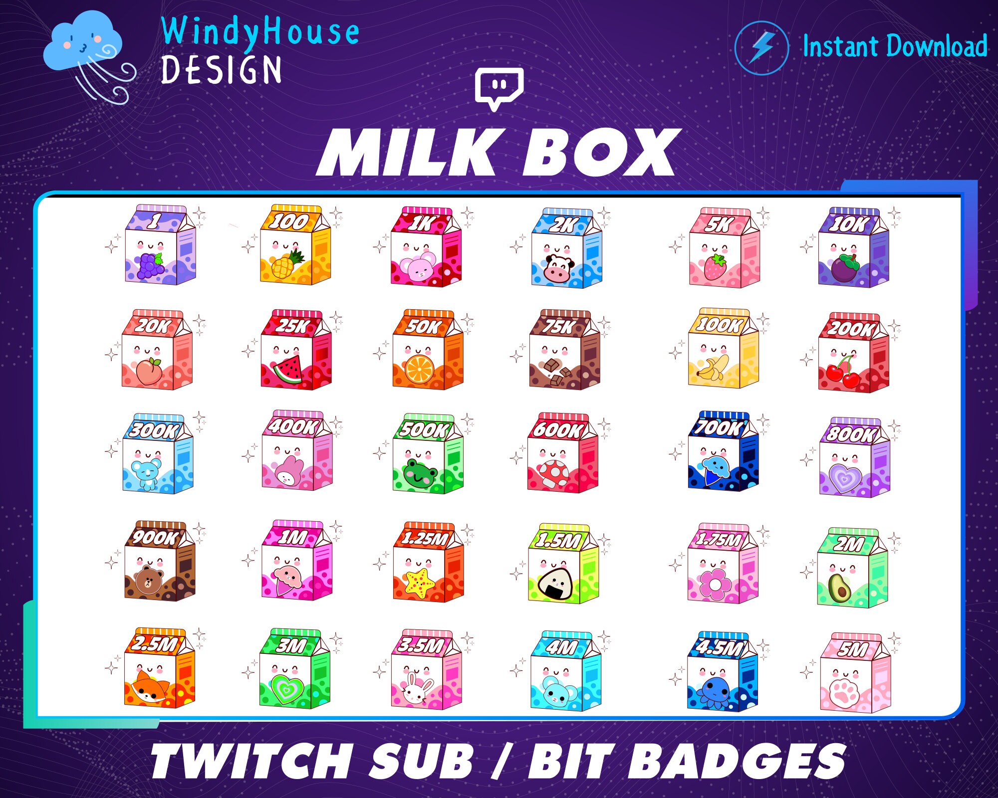 30x Milk Box Twitch Bit Badges / Complete Twitch Bit Badges - Etsy ...