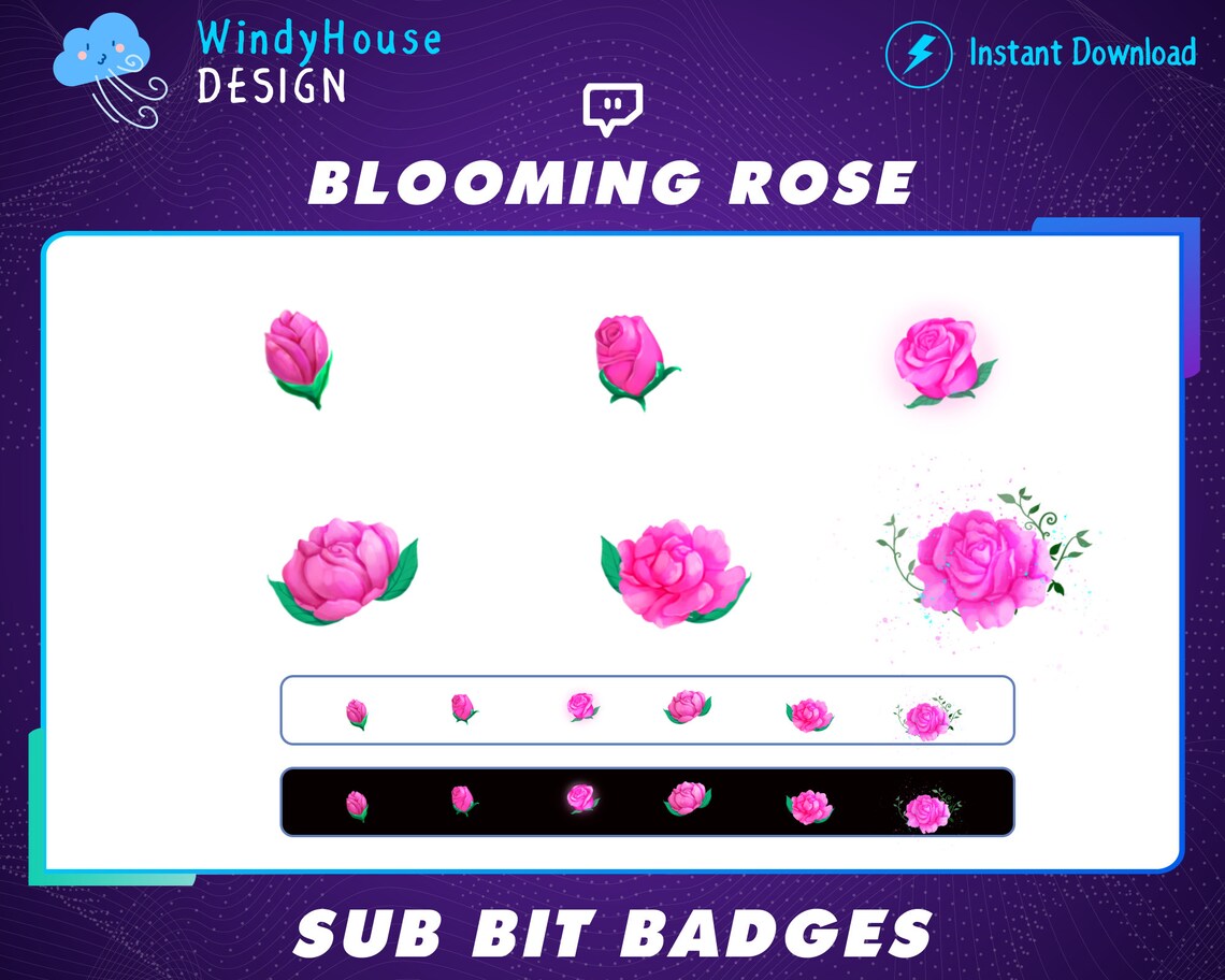 Blooming Rose Sub Badges Pink Rose Badges Sub Cheer Badges - Etsy