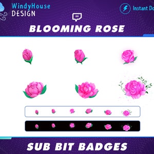 Blooming Rose Sub Badges, Pink Rose Badges Sub Cheer Badges, Twitch Sub ...