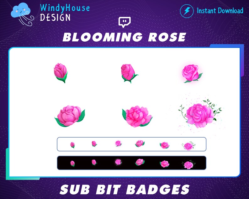 Blooming Rose Sub Badges Pink Rose Badges Sub Cheer Badges - Etsy