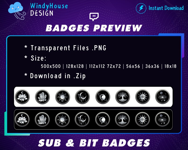 Silver Celestial Collections Crystal Twitch Sub Badges Bit - Etsy