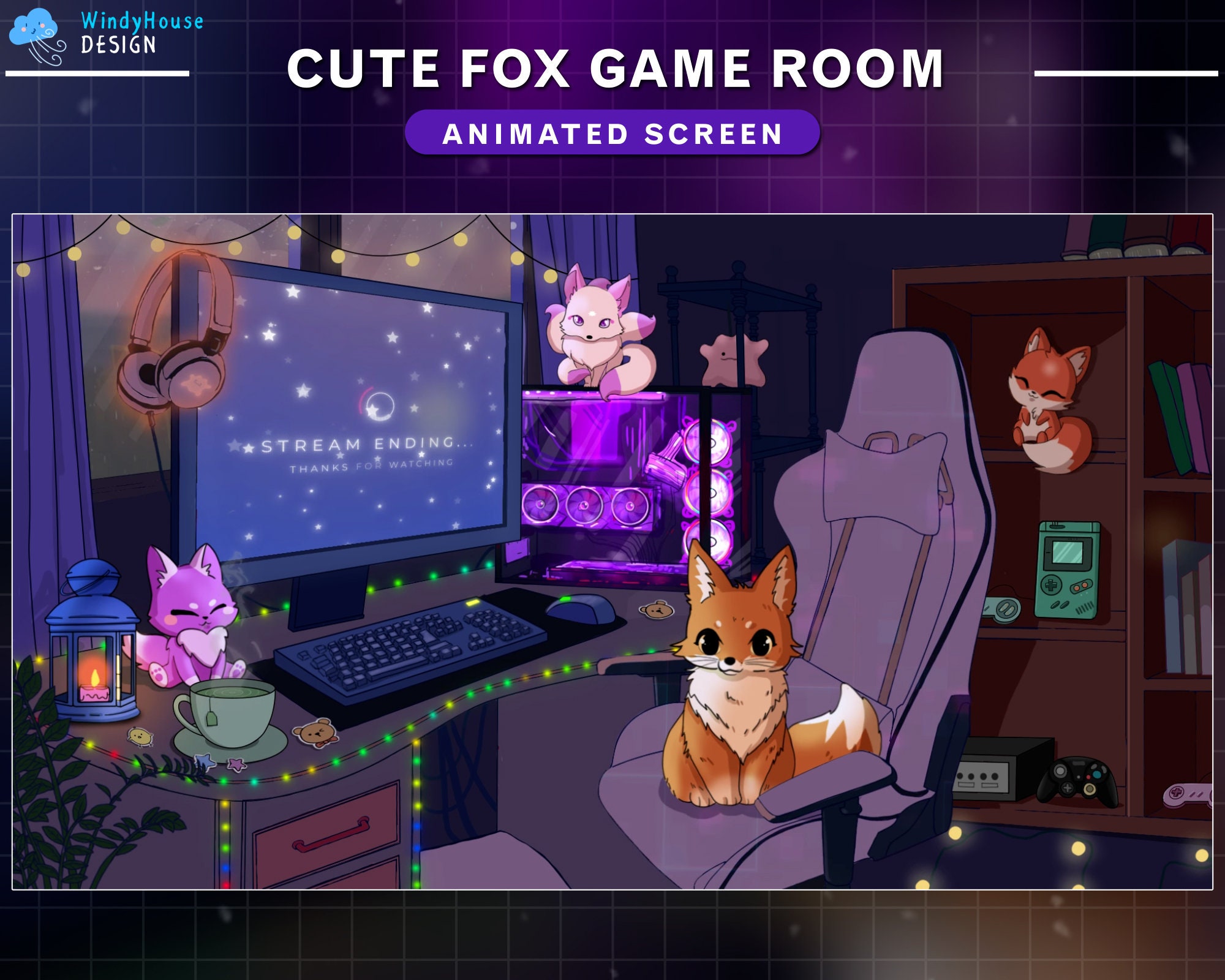 Animated Cute Fox Game Room Twitch Stream Screen ,lo-fi Room, Cozy Room ...