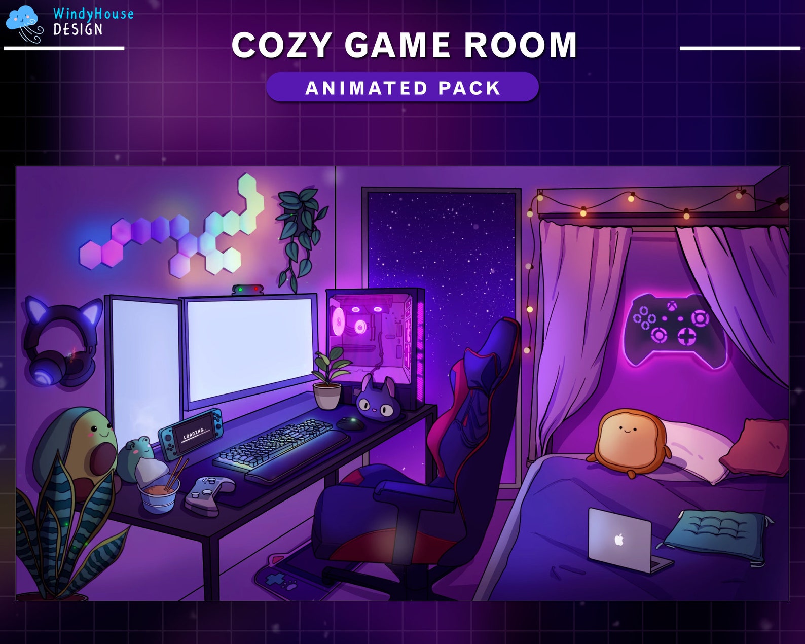 Animated Twitch Overlay Cozy Game Room, Animated Full Stream Package ...