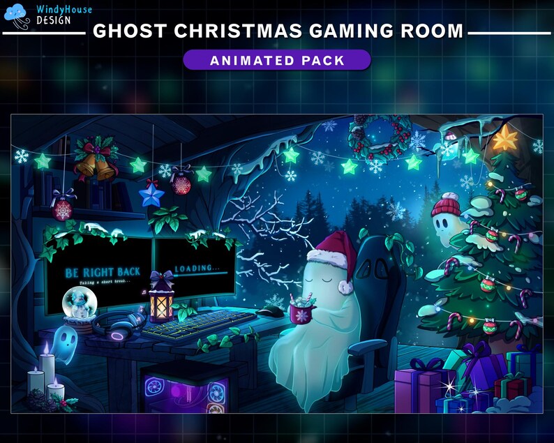 Animated Ghost Christmas Twitch Stream Overlay Pack, Cozy Winter Room ...