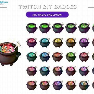 Set of 30 Magic Cauldron Twitch Bit Badges, Skull Sub Badges for ...