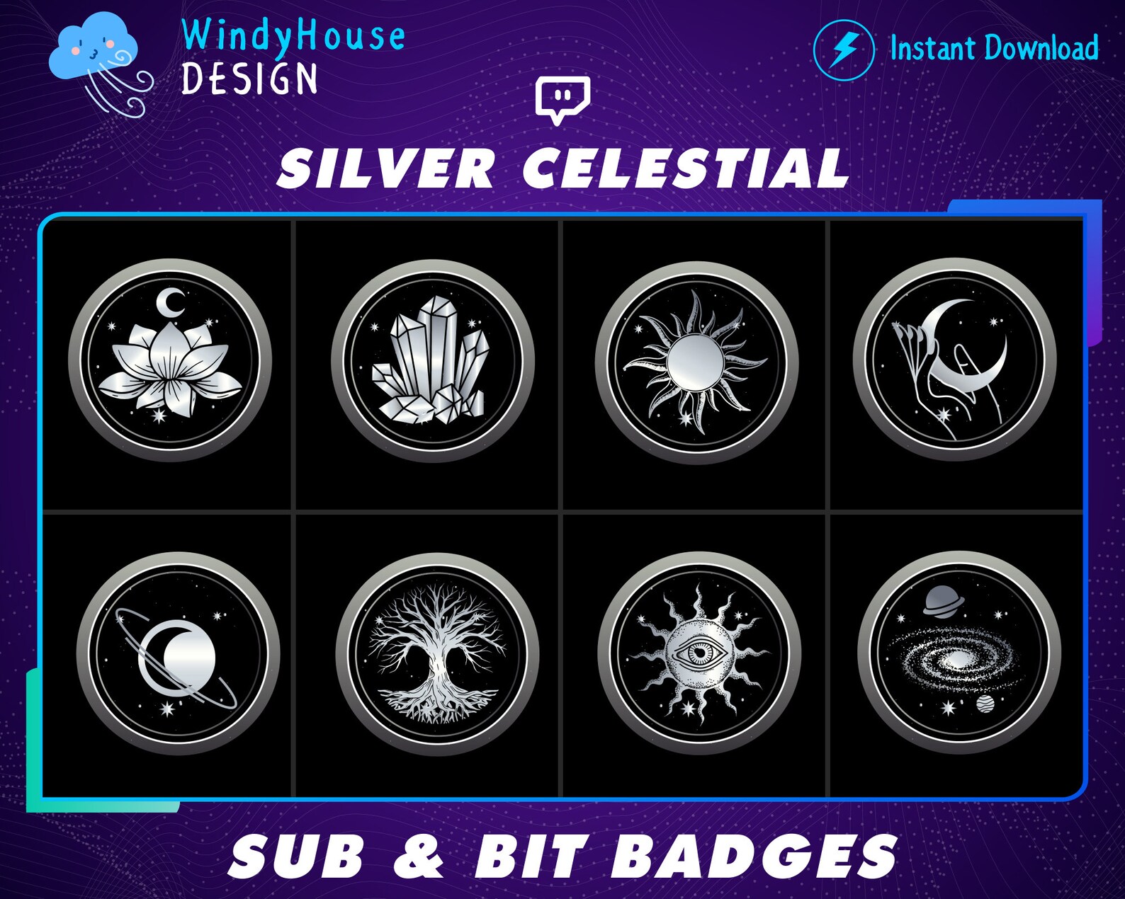 Silver Celestial Collections Crystal Twitch Sub Badges Bit - Etsy