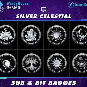 Silver Celestial Collections Crystal Twitch Sub Badges, Bit Badges, Bit ...