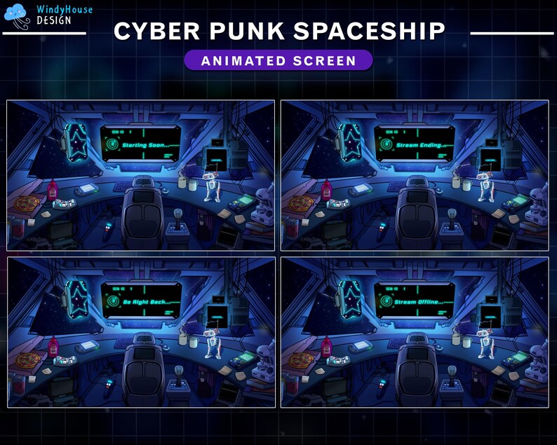 Animated Stream Screen Cyber Punk Spaceship, Cyber Room Twitch Overlay ...