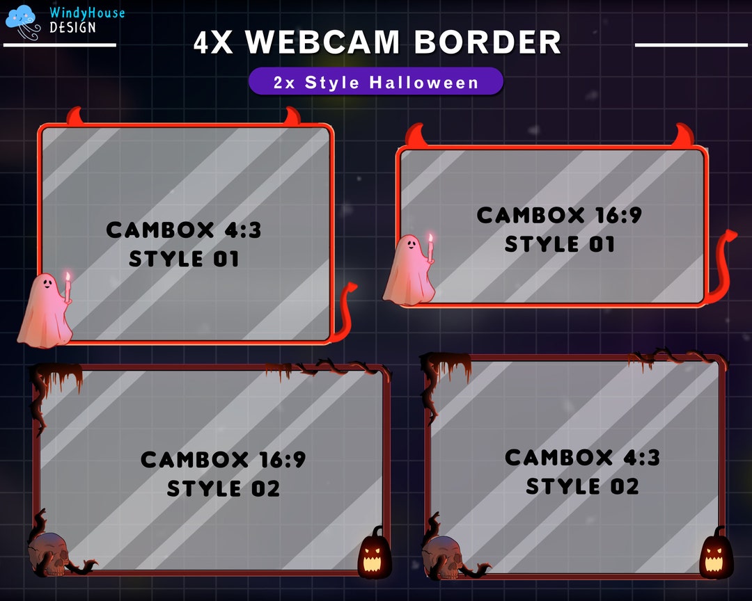 4x Animated Halloween Webcam Borders, Cute Ghost, Skull for Twitch ...
