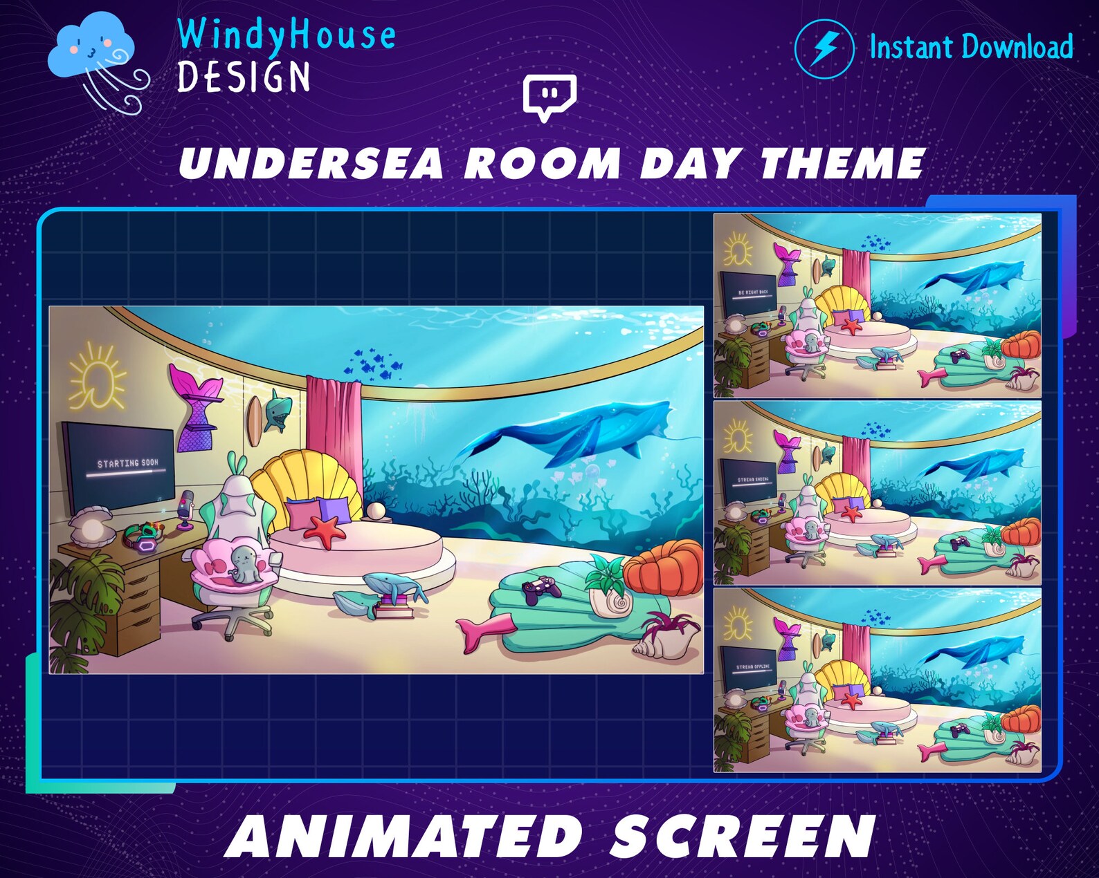 Animated Underwater Room Twitch Stream Screen, Undersea Ambience Twitch ...