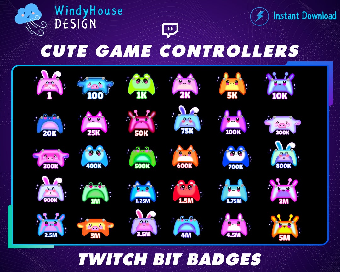 30x Cute Game Controller Twitch Bit Badges / Complete Twitch Bit Badges ...