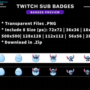 Cute Stitch Twitch Sub Badges/ Stitch Twitch Sub Badges Set/ Kawaii ...