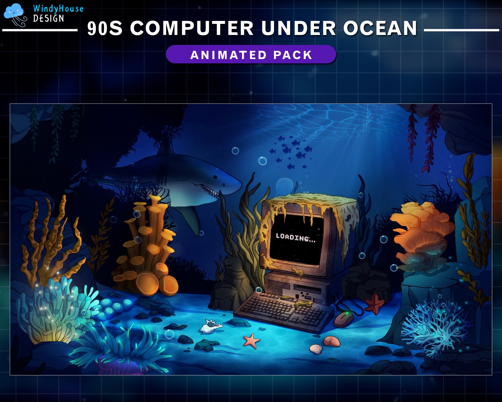 Animated Stream Package 90s Computer Under Ocean, Ocean Twitch Overlay ...