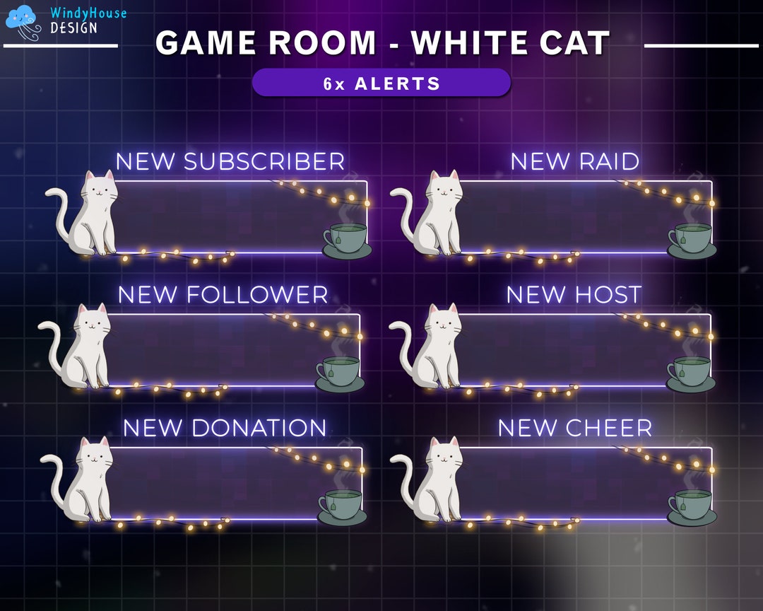 Animated Cute White Cat Twitch Alerts, Cute Cat Stream Alerts - Etsy