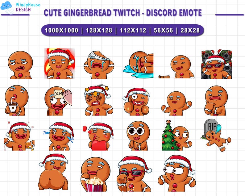 22x Animated Gingerbread Christmas Twitch Emotes, Funny Cookie Stream ...