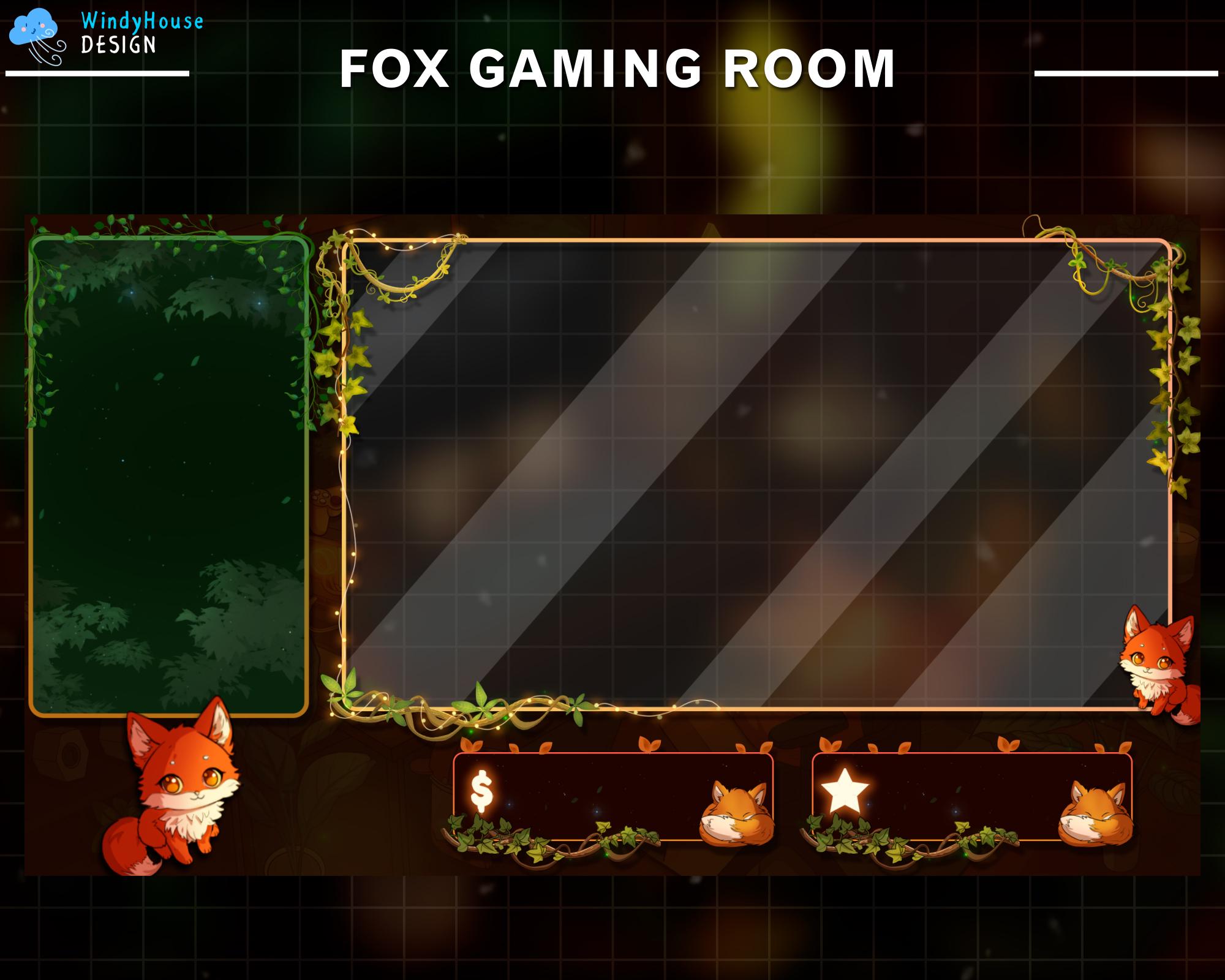 Cozy Fox Gaming Room Twitch Stream Package, Animated Overlay Set With ...