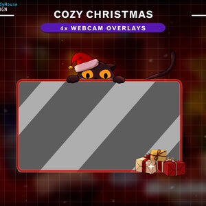 4x Animated Christmas Webcam Overlays, Cute Black Cat Webcam Overlay ...