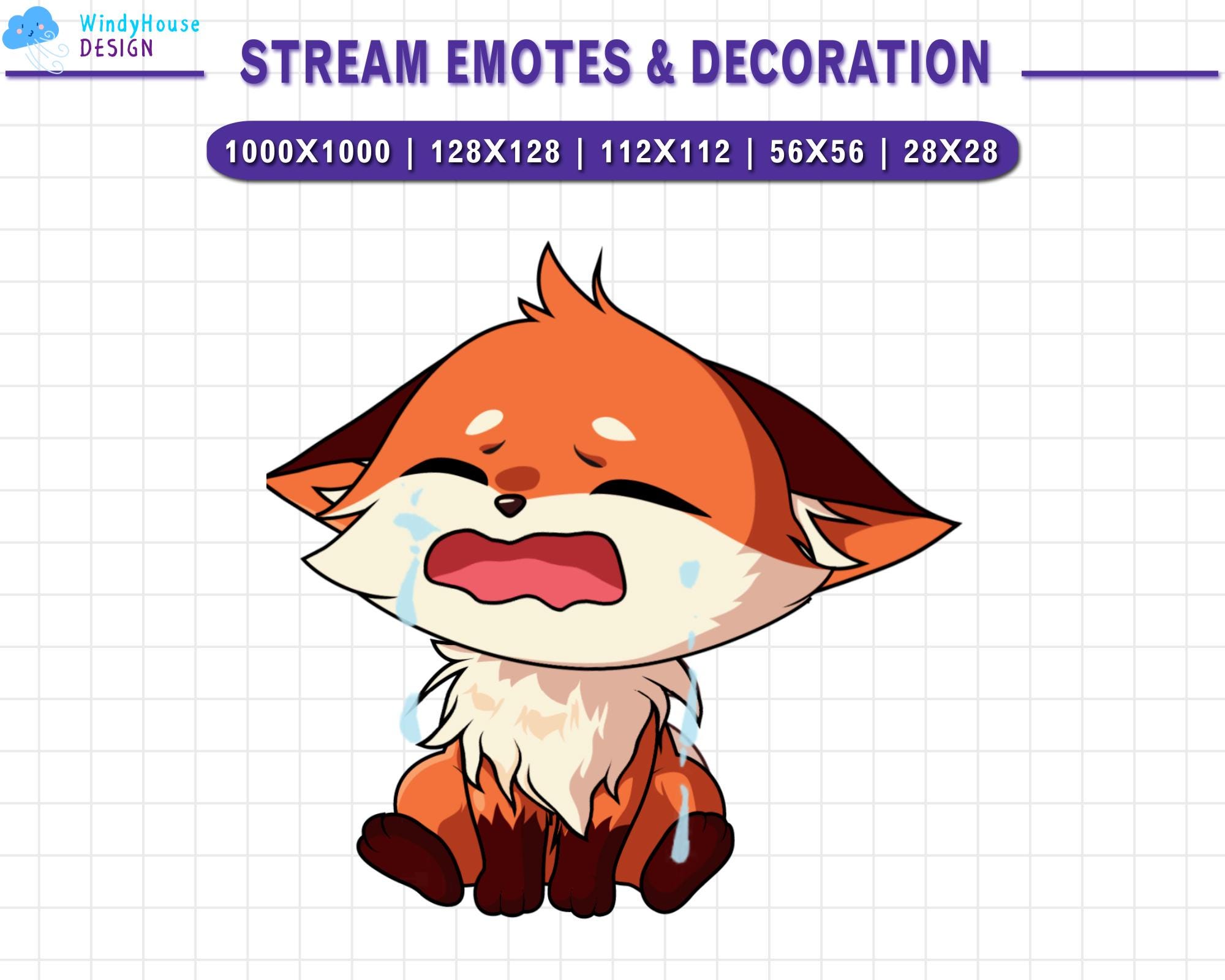 Crying Fox Animated Twitch Emote, Cute Fox Discord Emote for Streamers ...