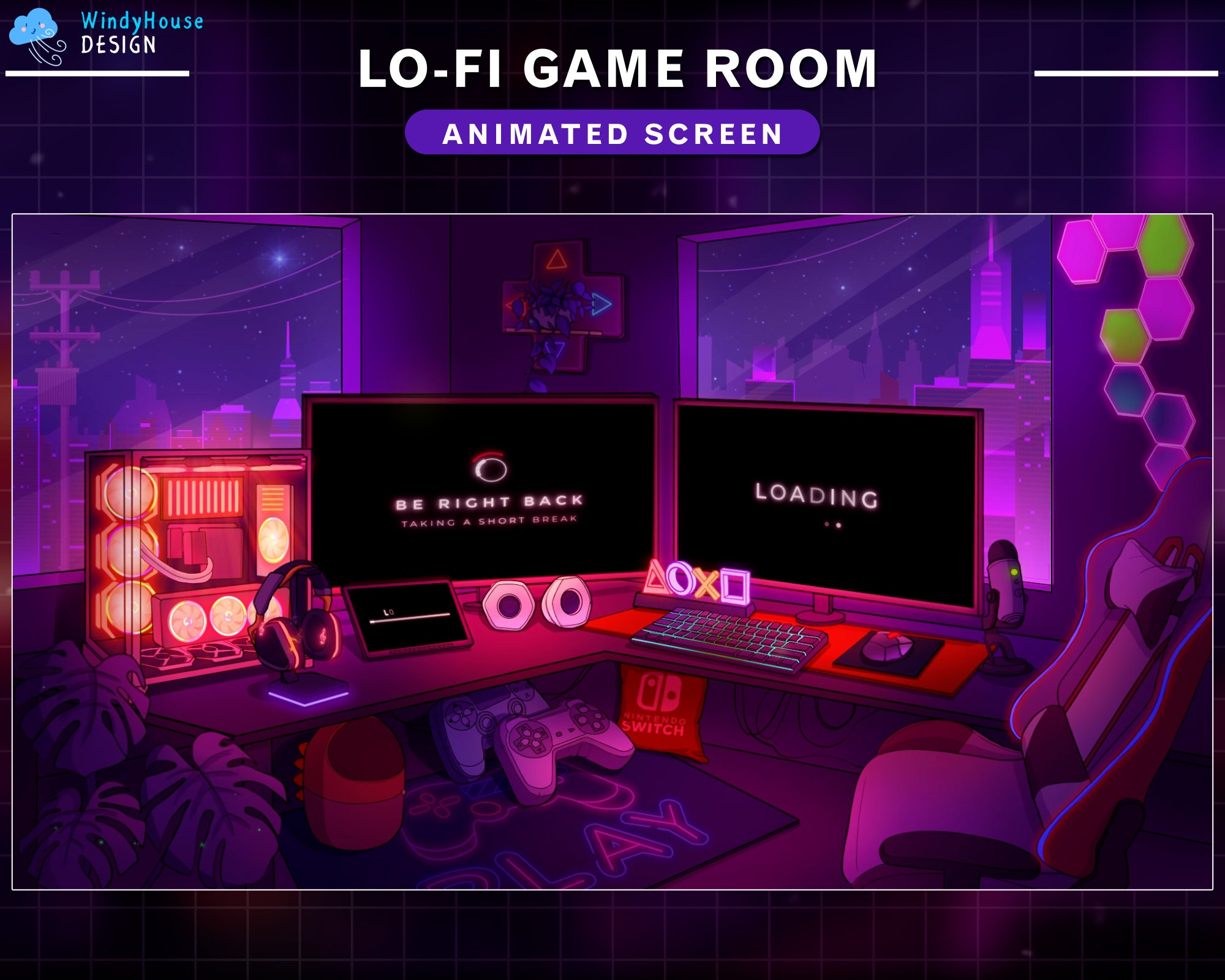 Animated Lo-fi Game Room Twitch Screens, Cozy PC Room Stream Screens ...