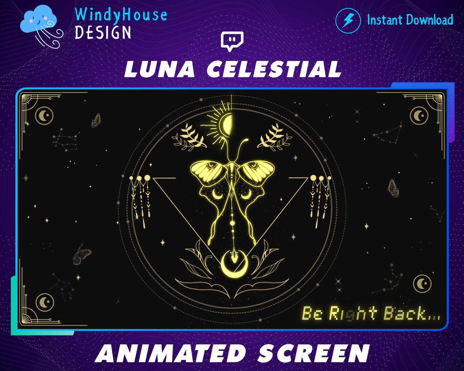 Animated Luna Moth Twitch Overlay Stream Screen Celestial - Etsy