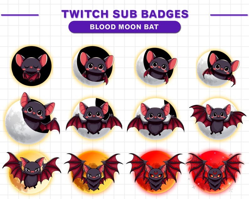 Blood Moon Devil Bat Twitch Sub Badges/ Bat Twitch Sub Badges Set/ Moon ...