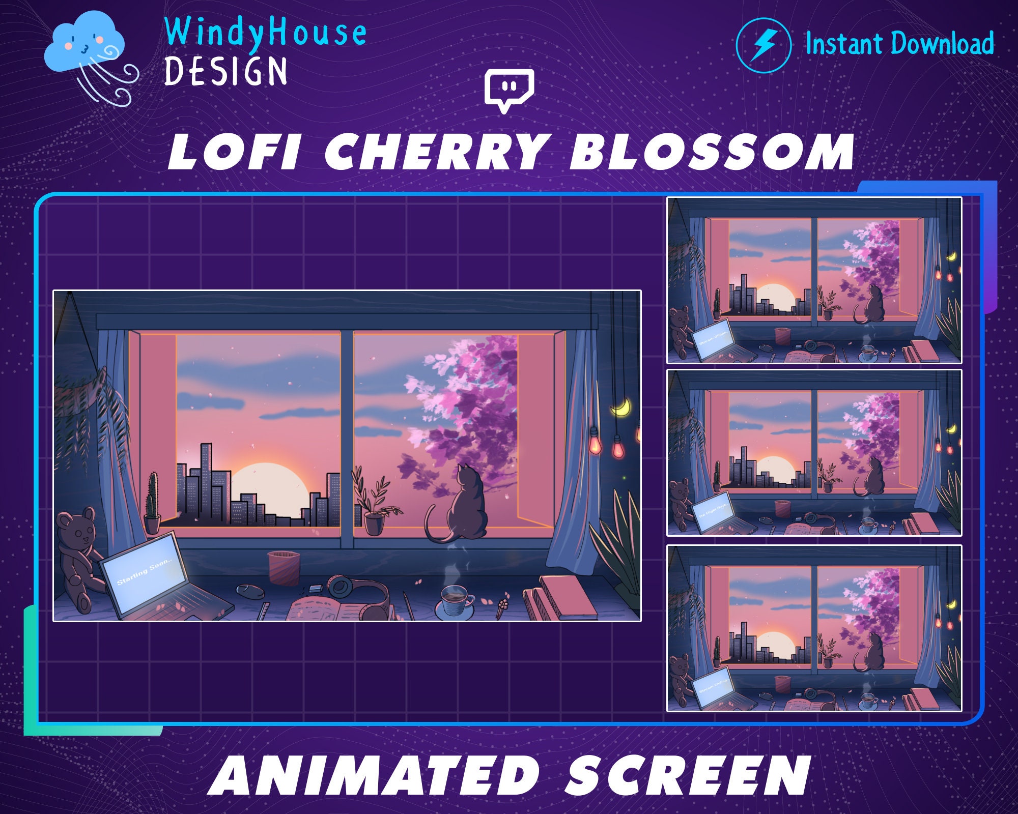 Escenas animadas de Lofi Desk Twitch Lofi Sakura Cherry - Etsy México