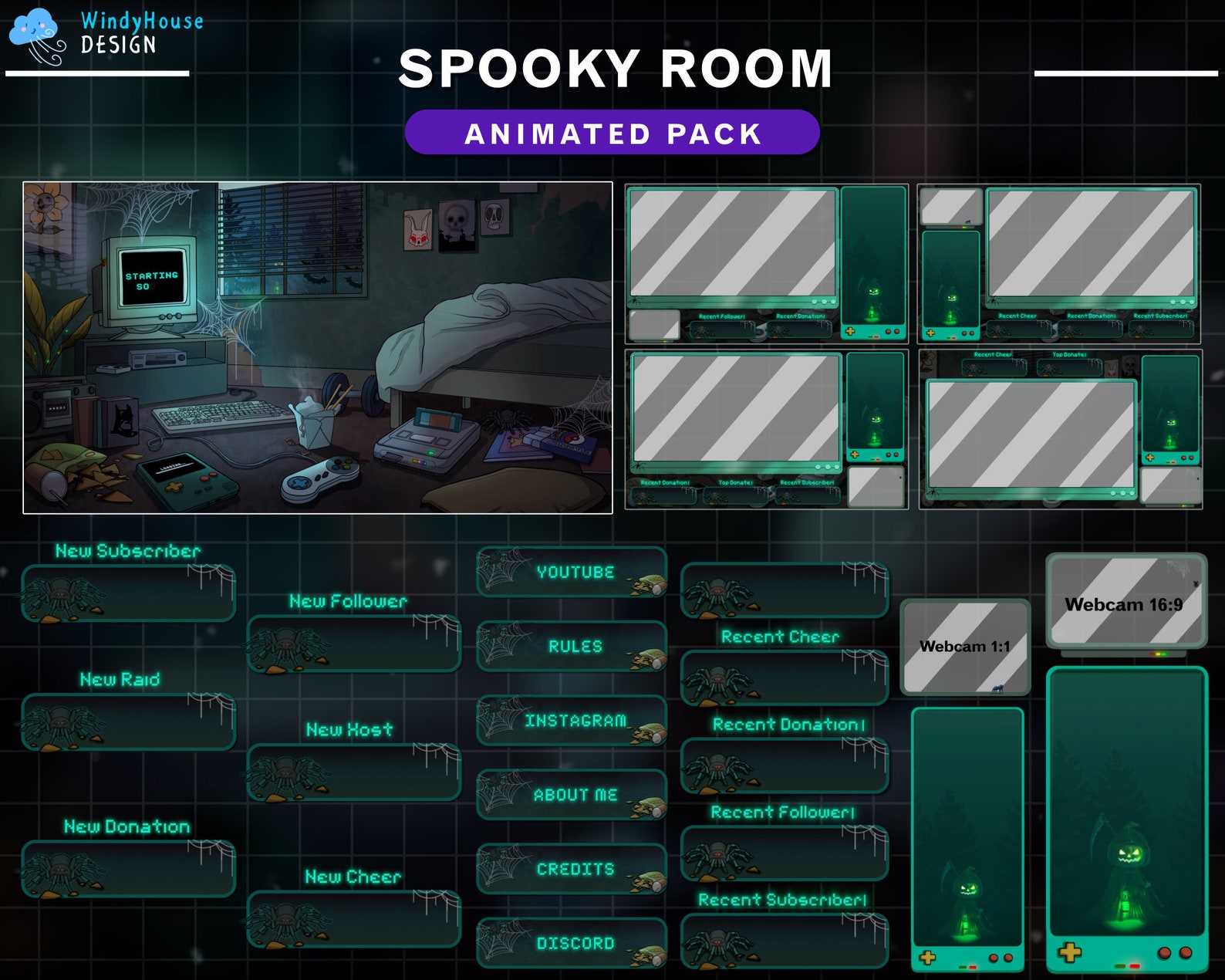 Animated Twitch Overlays Spooky Room, Halloween Room Stream Overlays ...