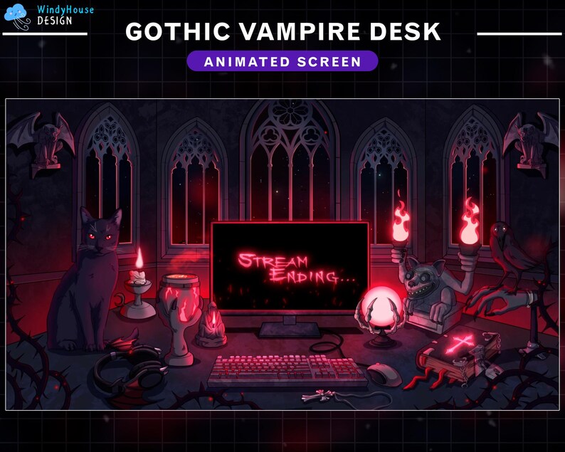 Animated Halloween Vampire Desk Stream Screens, Gothic Twitch Overlay ...