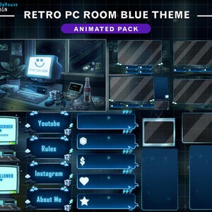 Animated Stream Package Retro PC Room Blue Theme, Cozy Gaming Room ...
