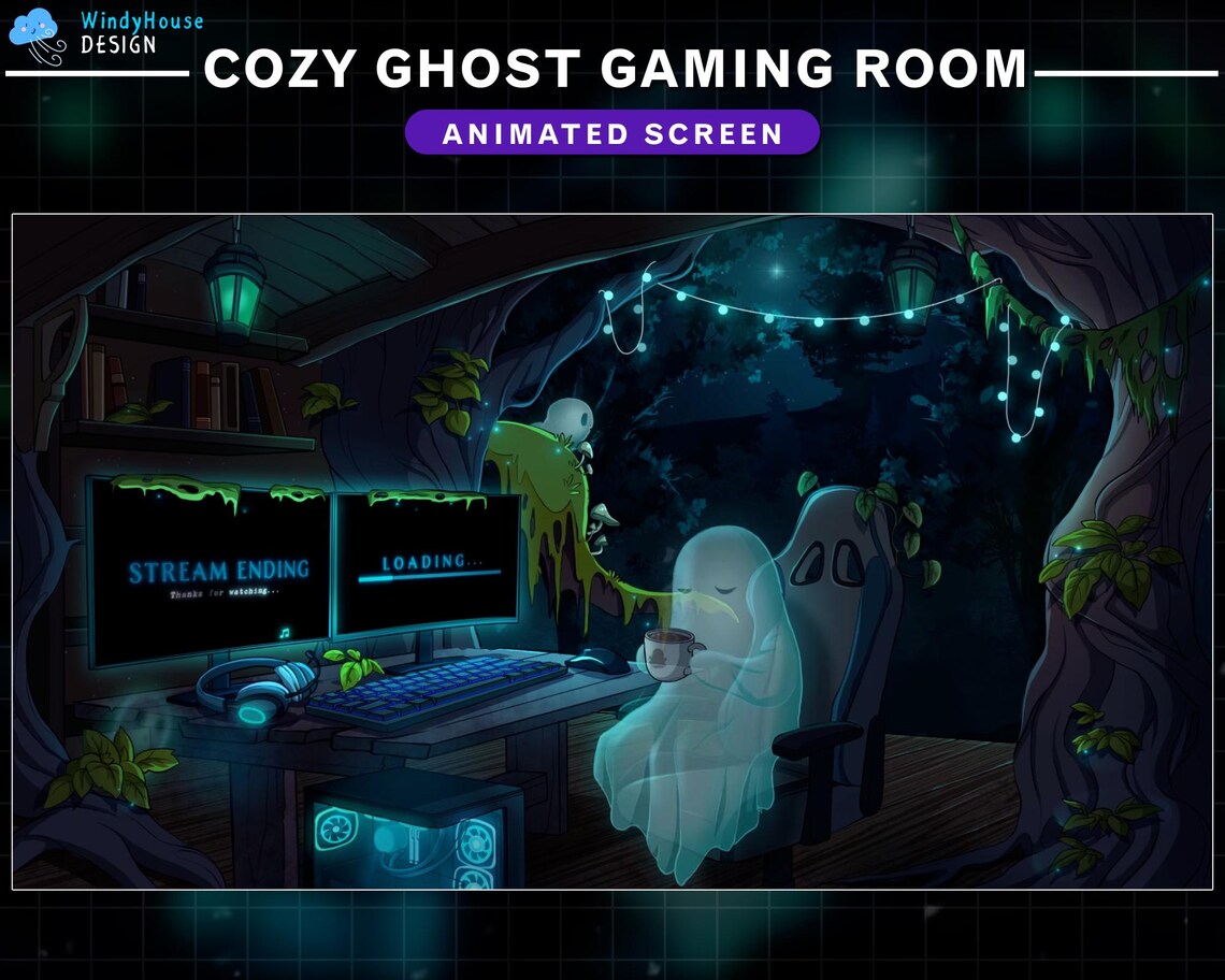 Animated Cozy Ghost Forest Gaming Room Twitch Stream Screens, Halloween ...