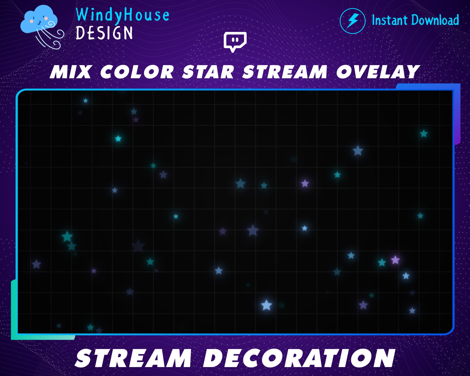 3x Animated Stream Decoration Star Floating Overlay, Star Falling Down ...