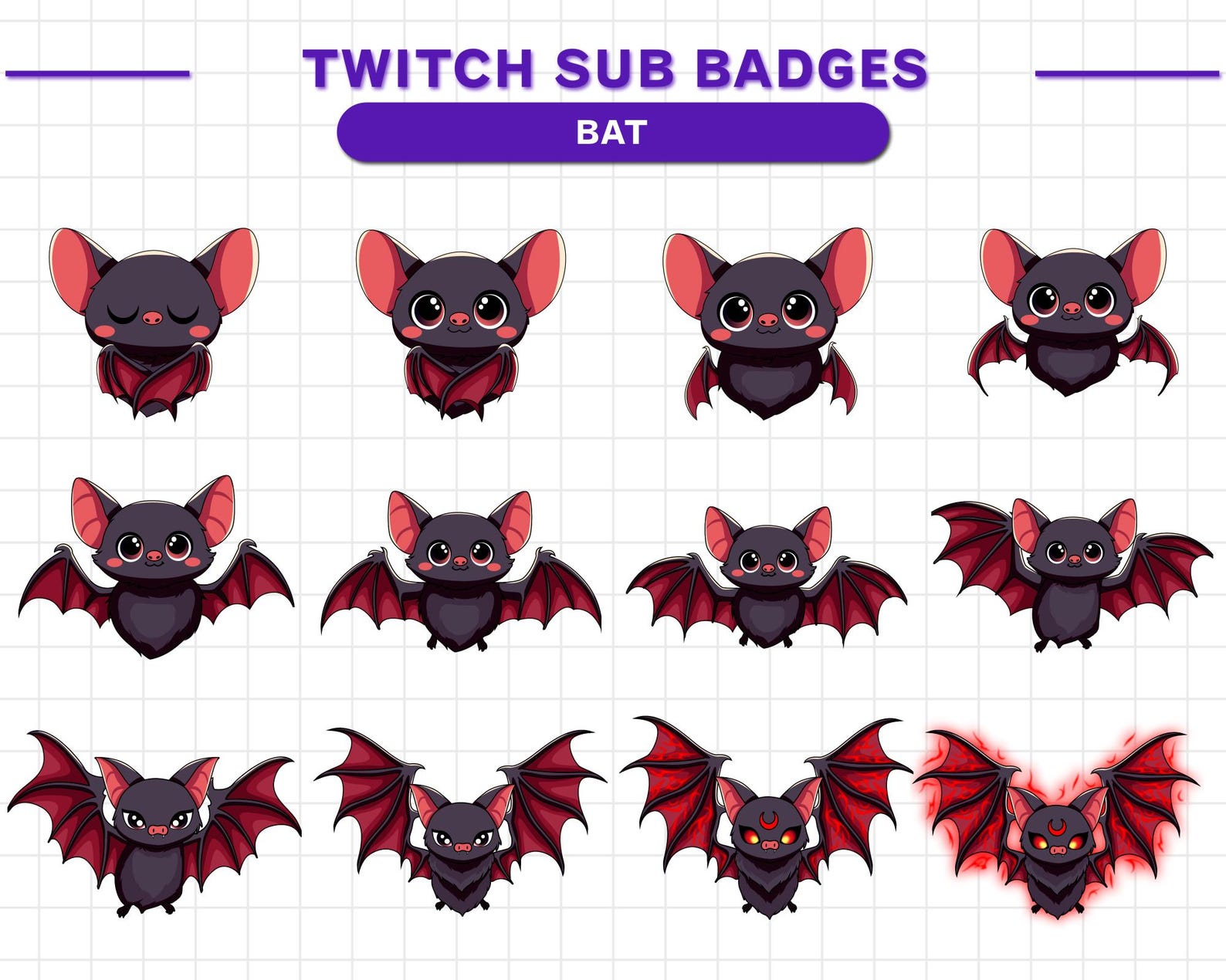 Devil Bat Twitch Sub Badges/ Bat Twitch Sub Badges Set/ Bat Twitch Bit ...