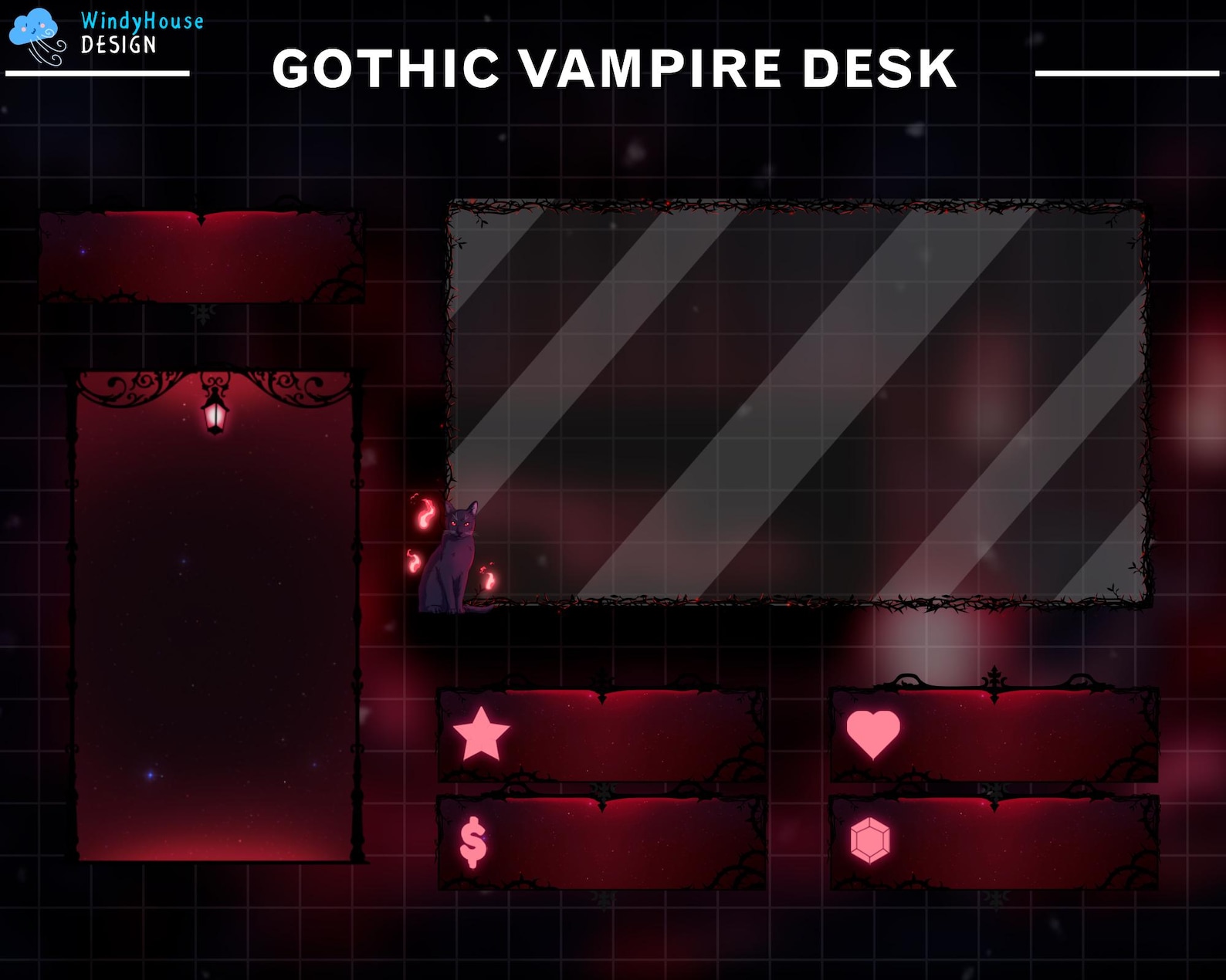 Animated Halloween Vampire Desk Stream Package, Gothic Twitch Overlay ...