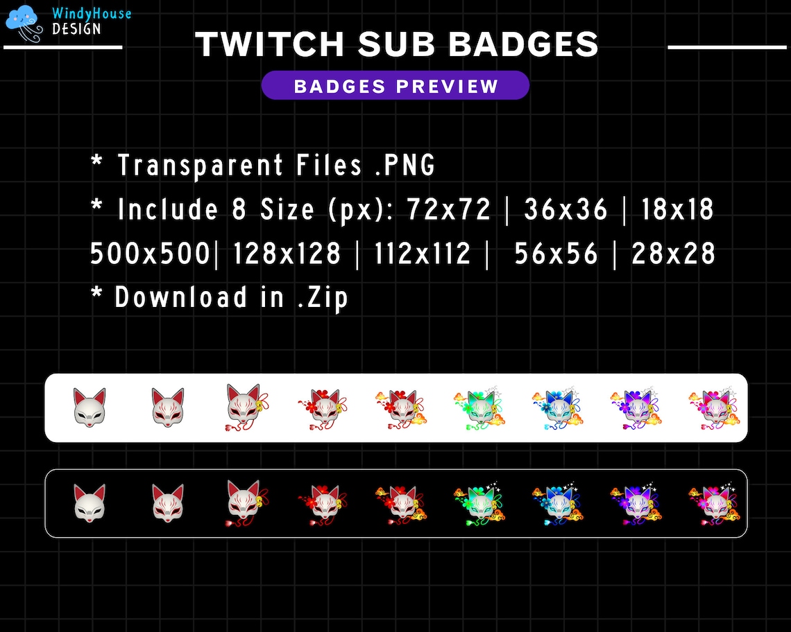 Kitsune Mask Twitch Sub Badges, Fox Mask Twitch Badges for Streamers ...