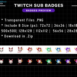 Kitsune Mask Twitch Sub Badges, Fox Mask Twitch Badges for Streamers ...