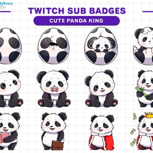 Cute Panda King Twitch Sub Badges/ Panda Twitch Sub Badges Set/ Kawaii ...