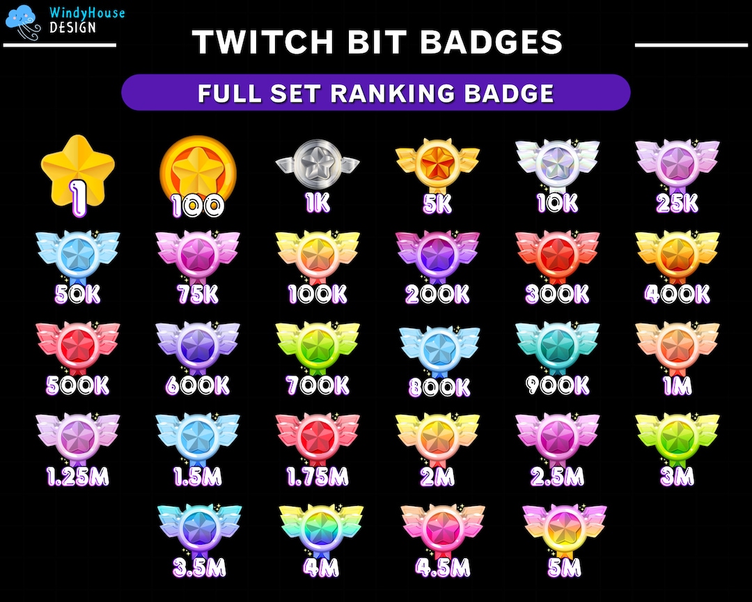 Full Set Rank Twitch Bit Badges, Ranking Twitch Bit Badges Set, Crowns ...