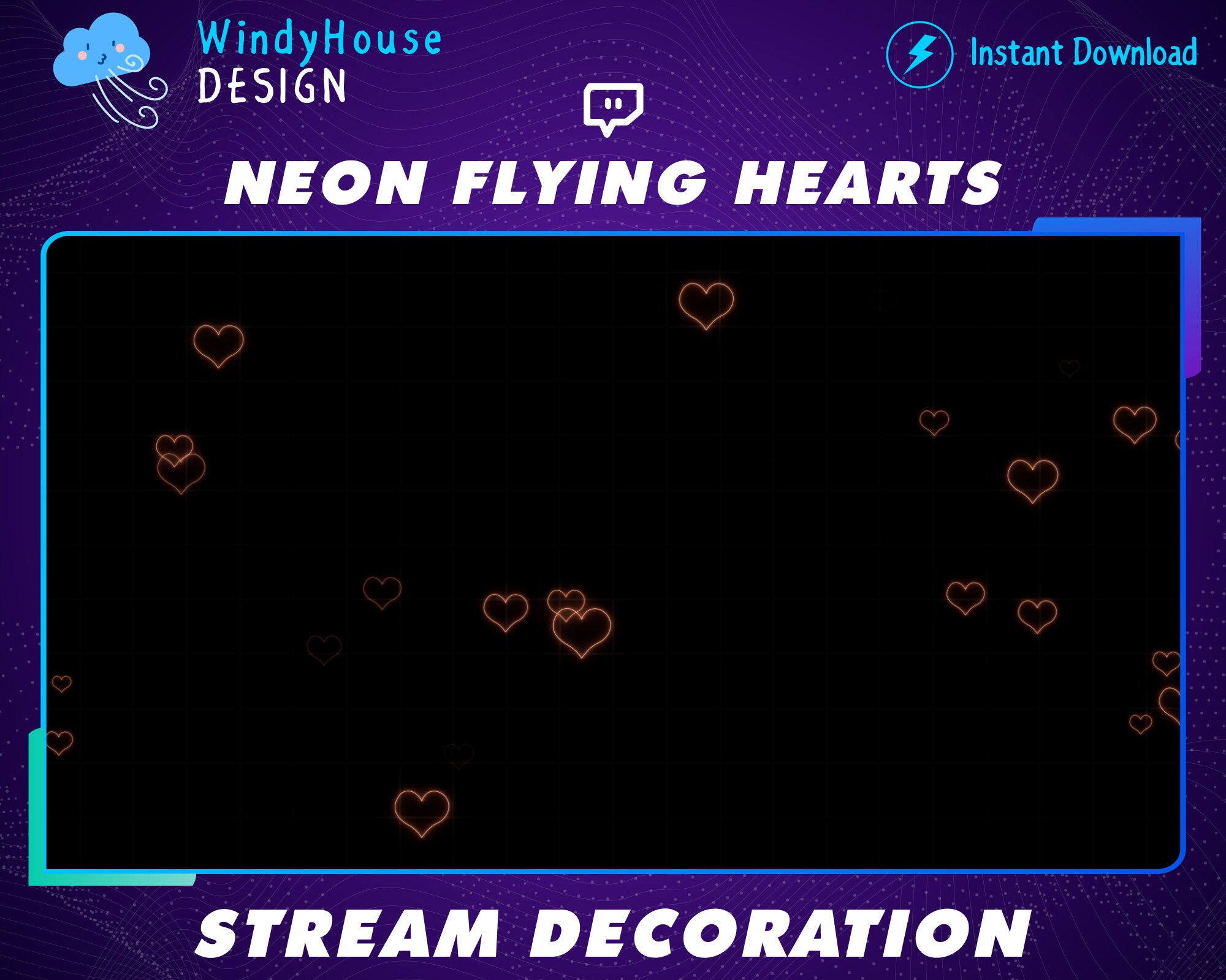 2x Animated Stream Decoration Neon Heart Overlay, Valentine's Overlay ...
