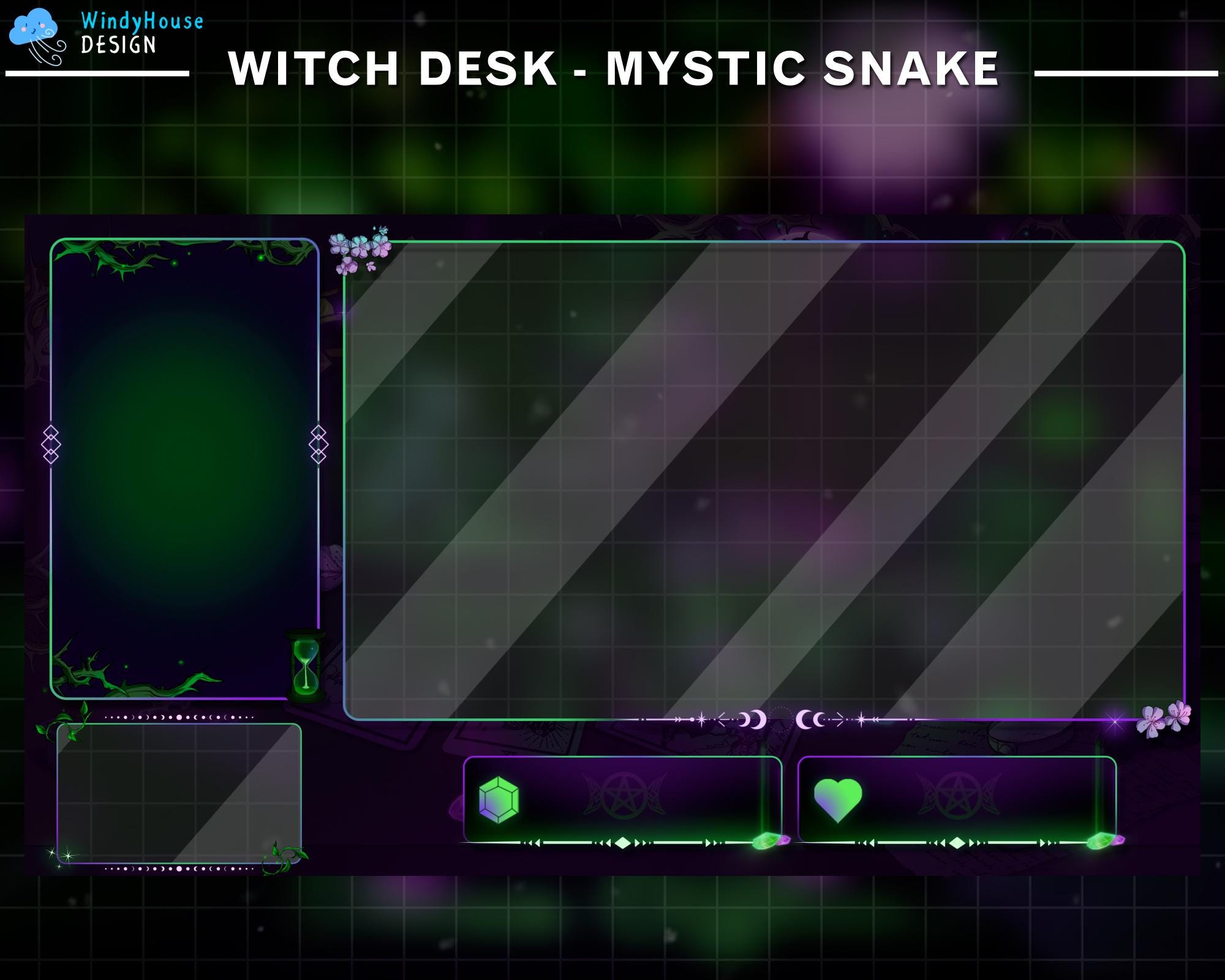 Animated Stream Package Mystic Snake Witch Desk, Gothic Twitch Overlay ...
