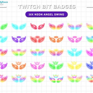 30x Neon Wings Angels Twitch Bit Badges, Colorful Wings Sub Badges for ...