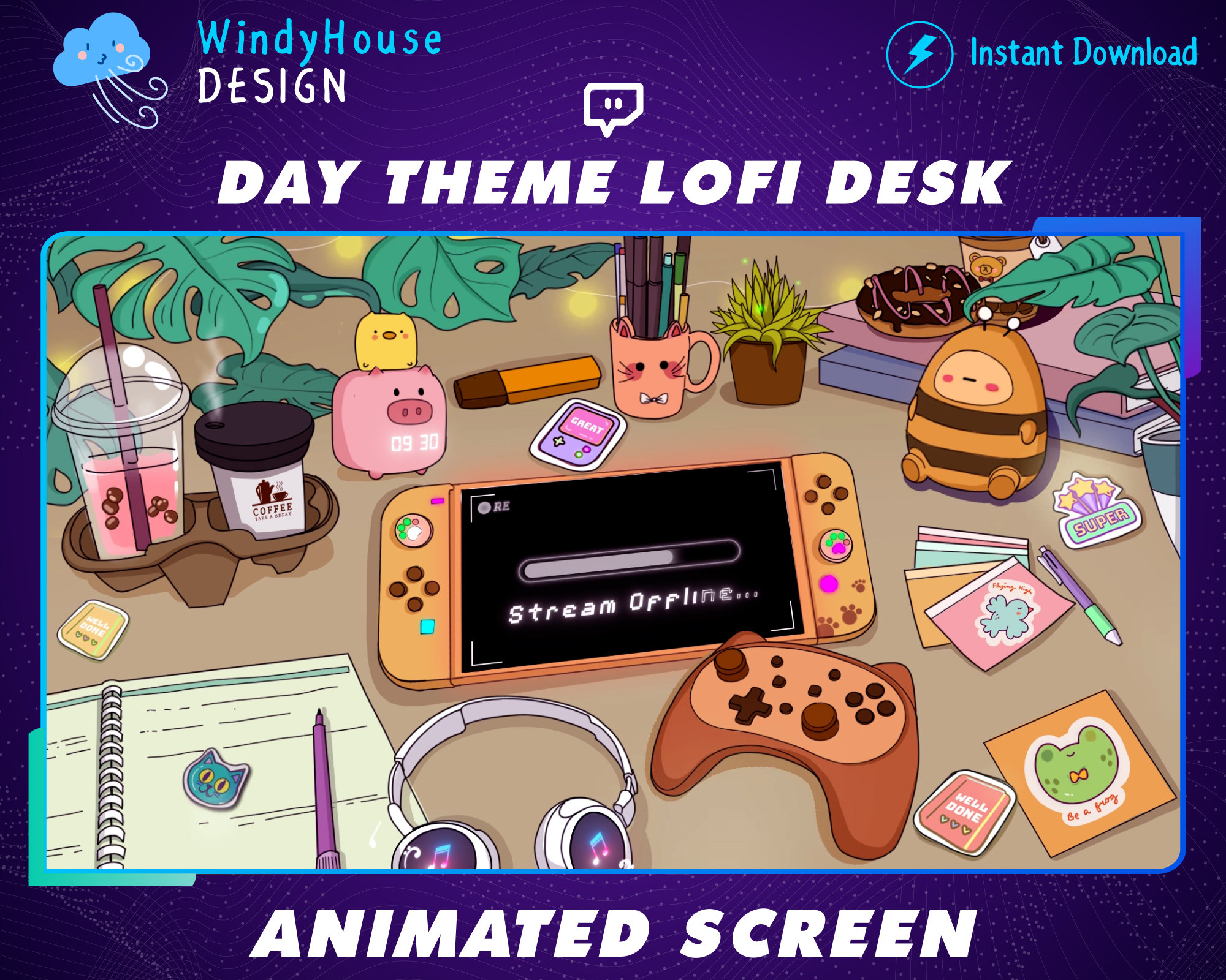 Cozy Twitch Overlay Stream Screen, Lofi Desk Twitch Overlay, Coffee ...