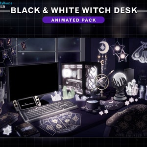 Animated Stream Package Black & White Witch Desk, Goth Twitch Overlay ...