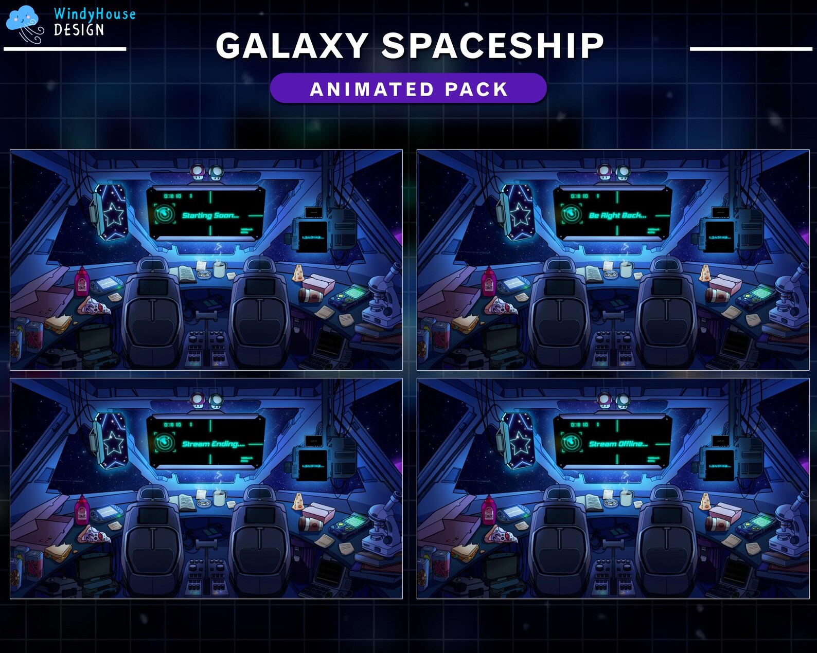 Animated Stream Package Lo-fi Spaceship, Animated Twitch Overlay Galaxy ...