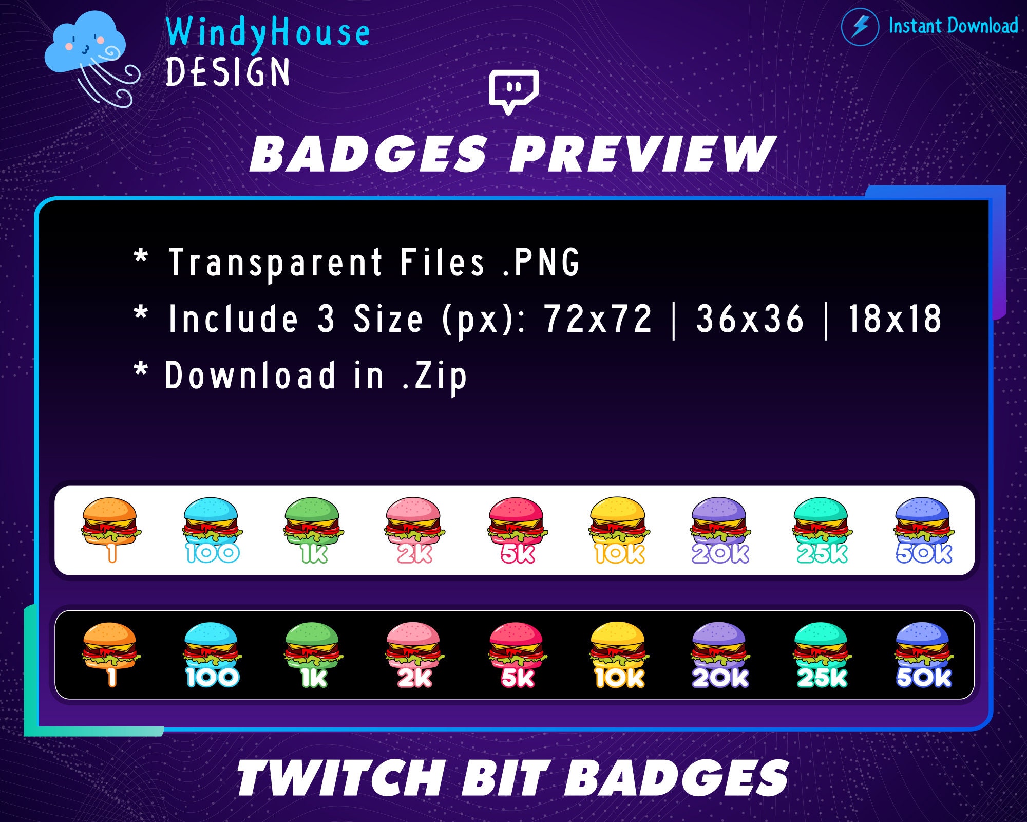 30x Hamburger Twitch Bit Badges Full Twitch Bit Badges Set - Etsy