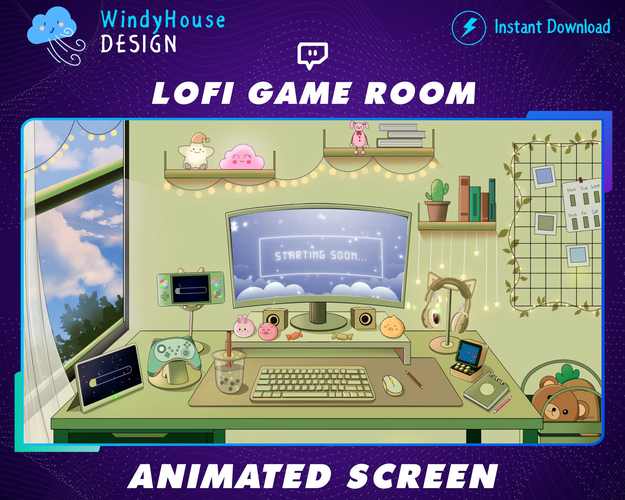 Cozy Twitch Overlay Stream Package, Cozy Room Stream Overlay, Day Theme ...