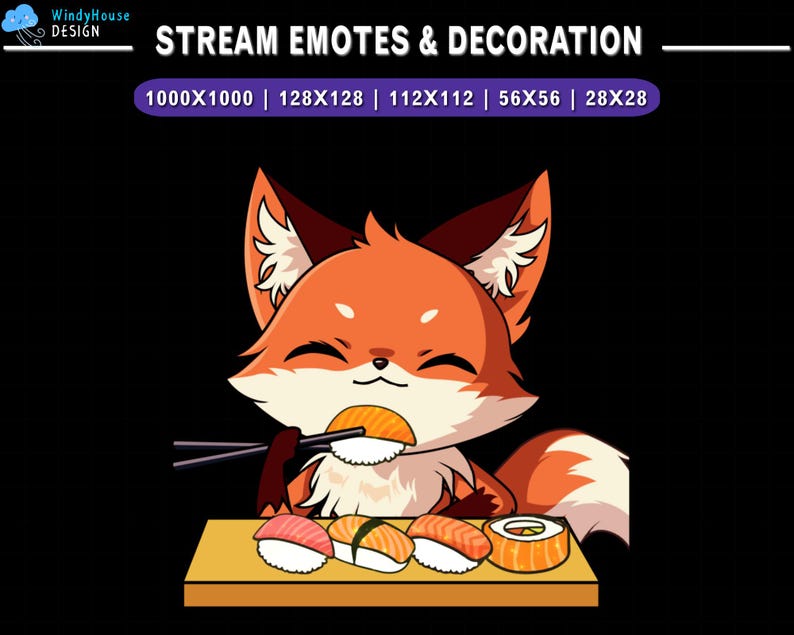 Fox Sushi Animated Twitch Emote | Cute Fox Discord Emote for Streamers ...