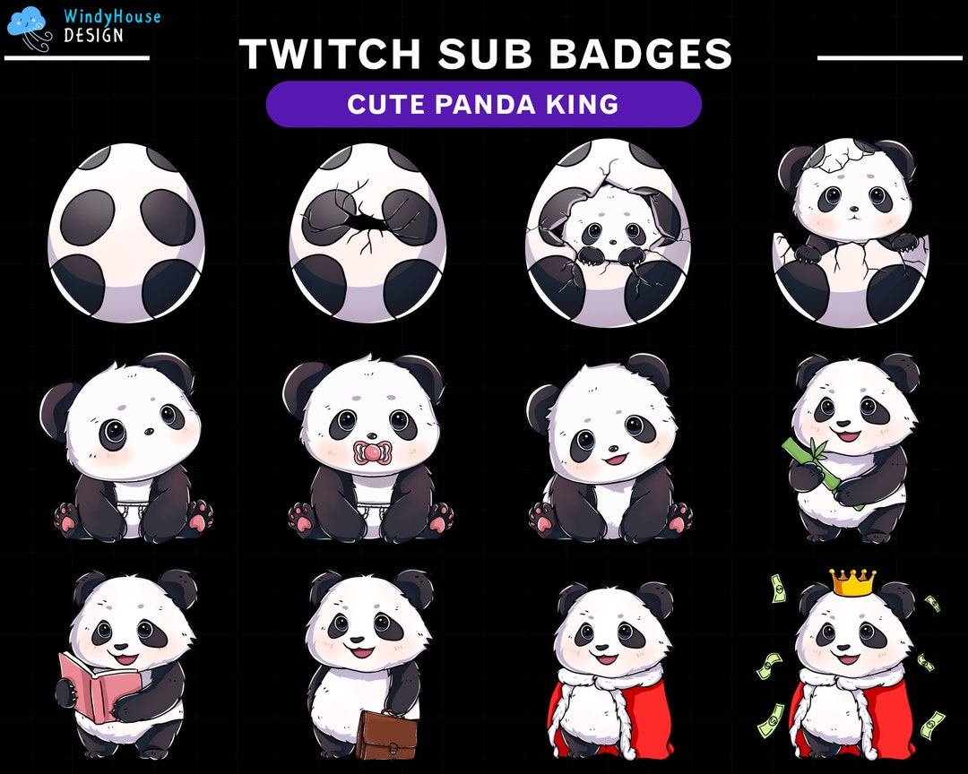 Cute Panda King Twitch Sub Badges/ Panda Twitch Sub Badges Set/ Kawaii ...