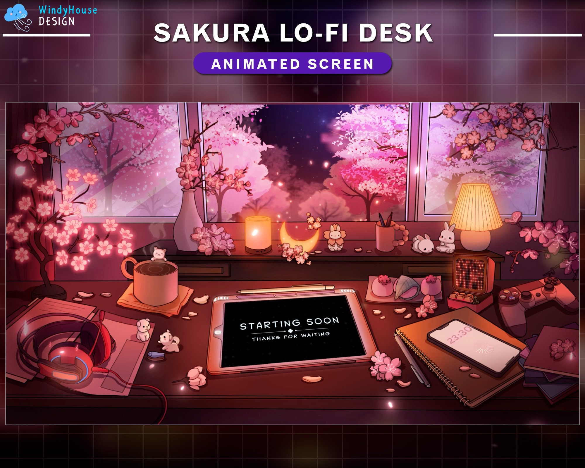 Animated Cherry Blossom Kawaii Lo-fi Desk Twitch Screens, Cozy Game ...