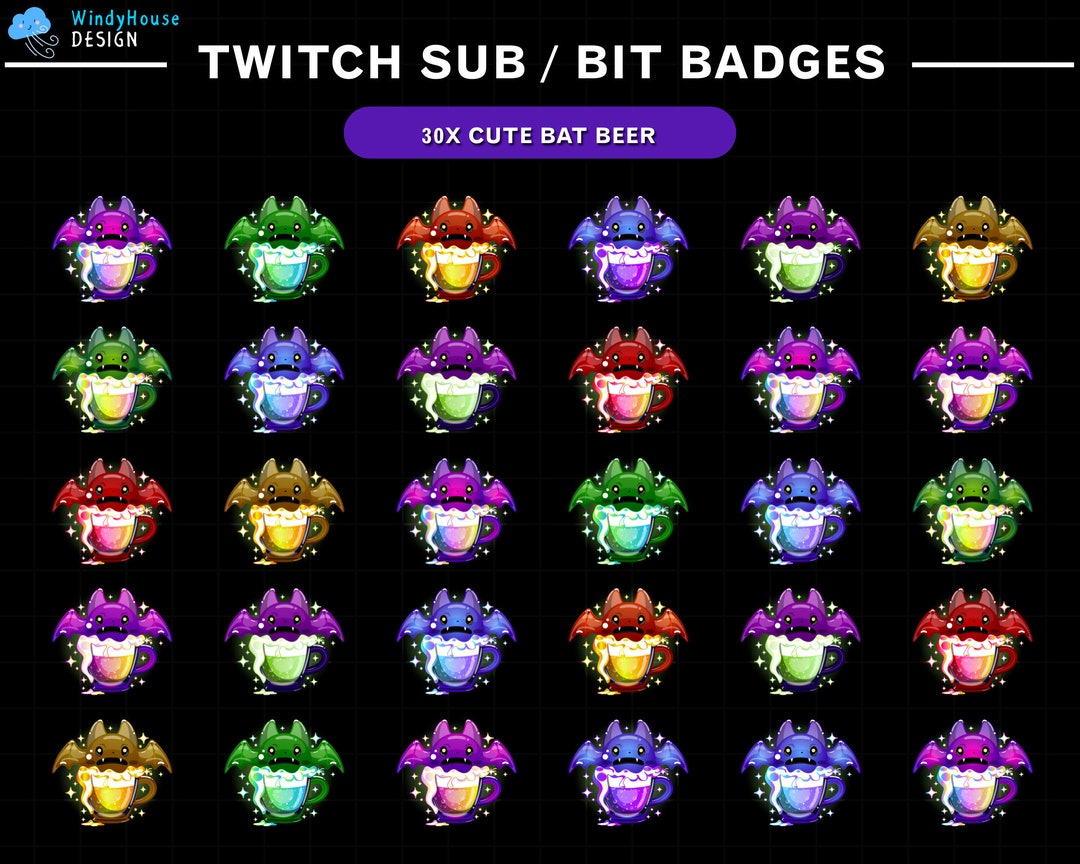 Full Set 30x Cute Bat Beer Cup Twitch Bit Badges / Bat Twitch Sub ...